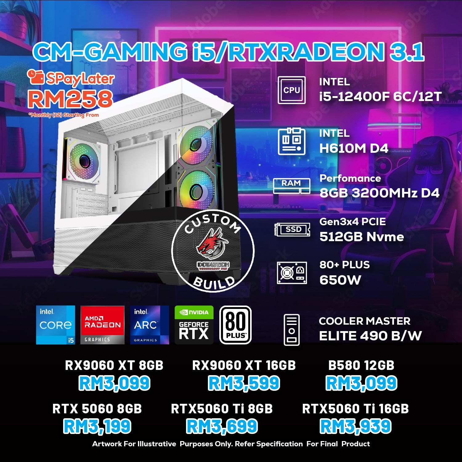 # DOTATECH CM-GAMING i5/RTXRADEON 3.1 - CUSTOM PC GAMING PACKAGE # i5- – DOTATECH TECHNOLOGY PLT